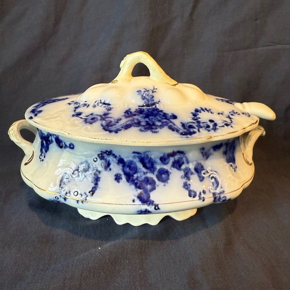 Accents | Antique Flow Blue Soup Tureen Bowl With Ladle | Poshmark